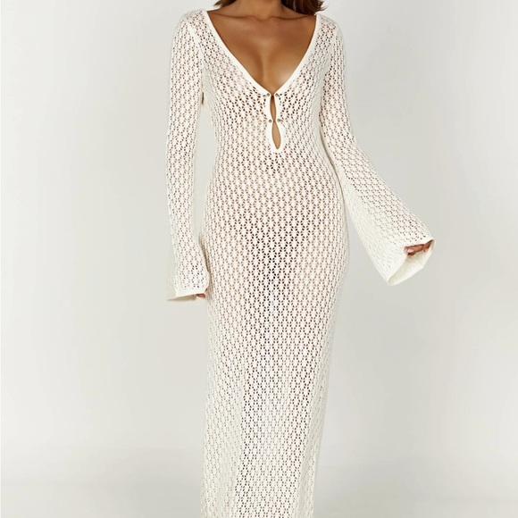 Meshki | Dresses | Meshki Kayleigh Crochet Fishtail Flare Sleeve Maxi ...